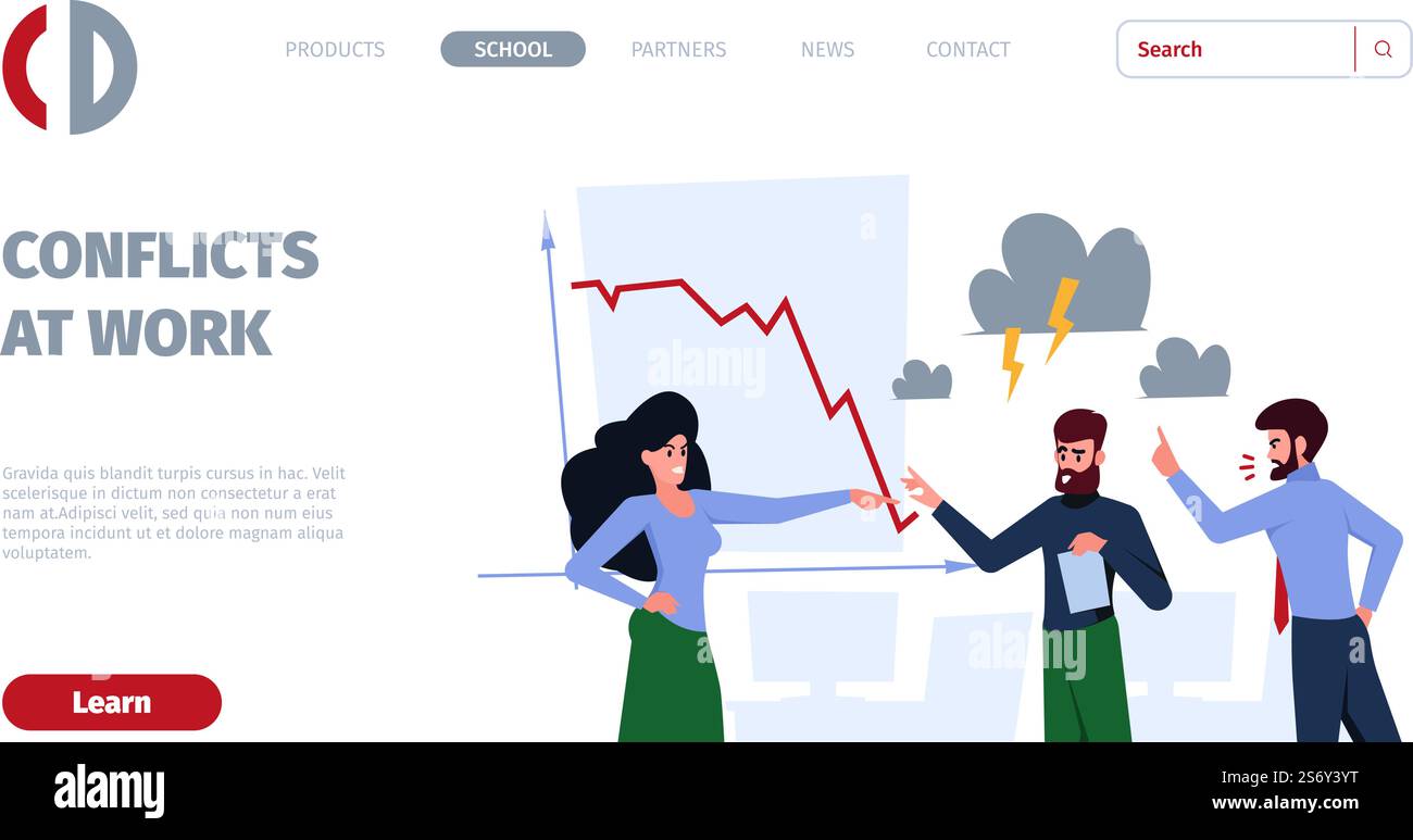 Office problem landing. Angry conflict characters in office ...