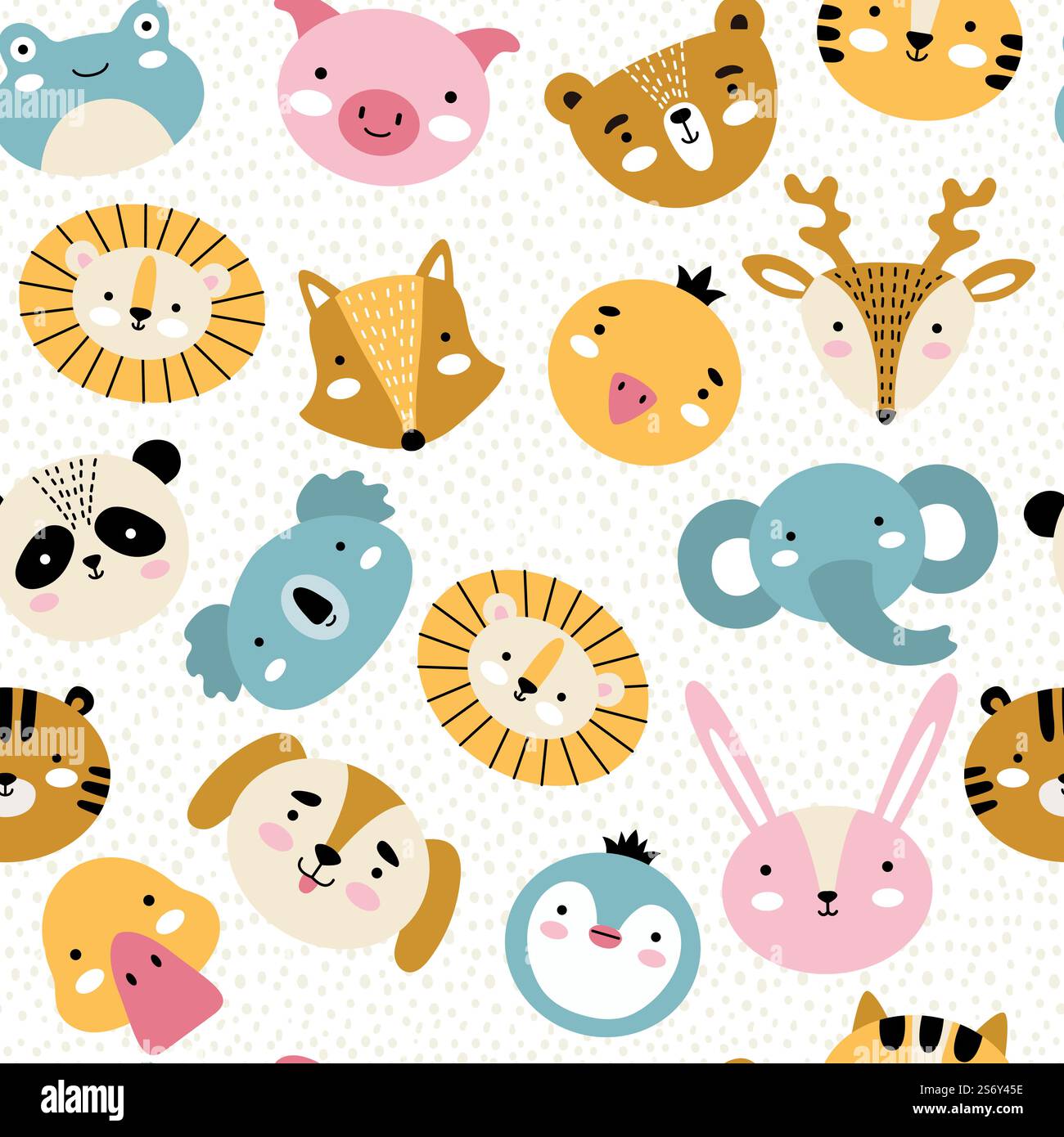 Animal faces pattern. Cute colored wild animal in cartoon style mouse ...