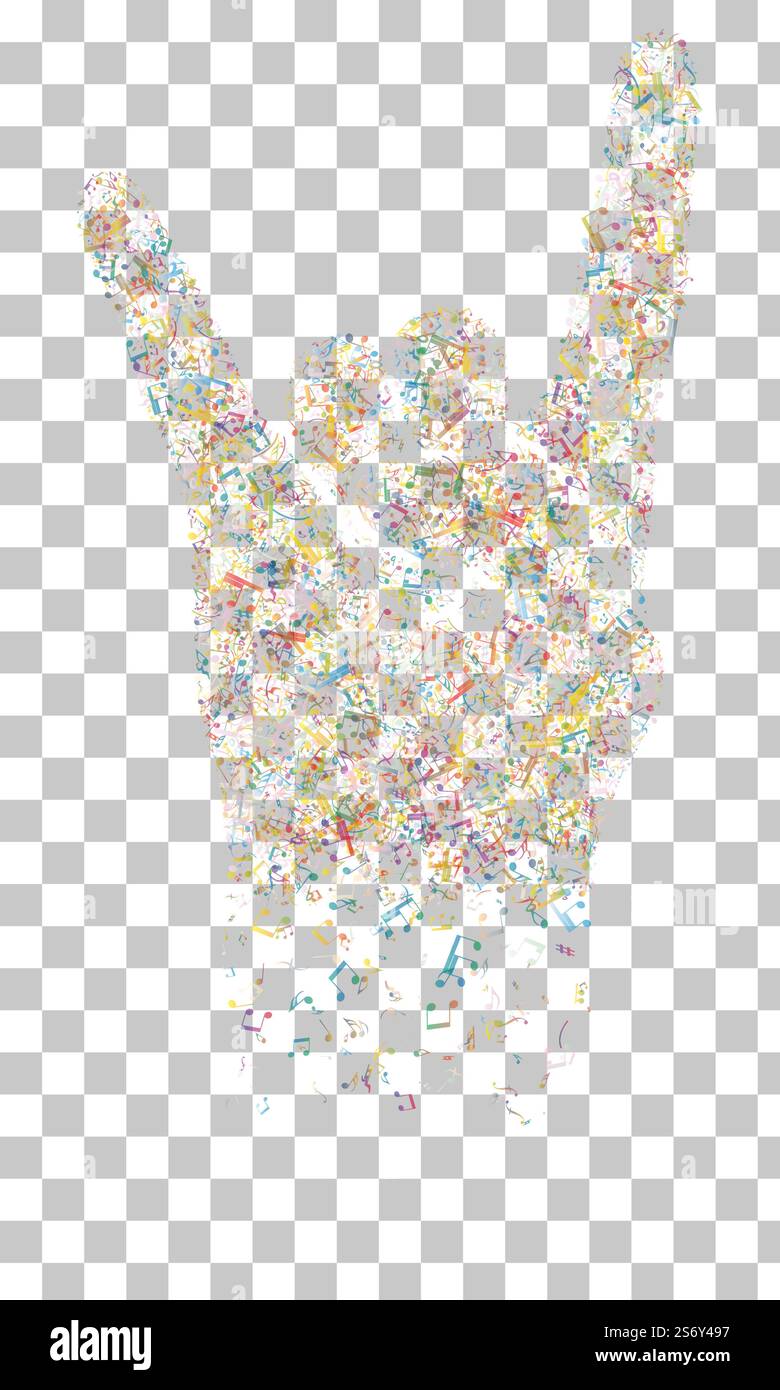 Musical Design From Musical Notes Elements And Hand in Rock Gesture ...