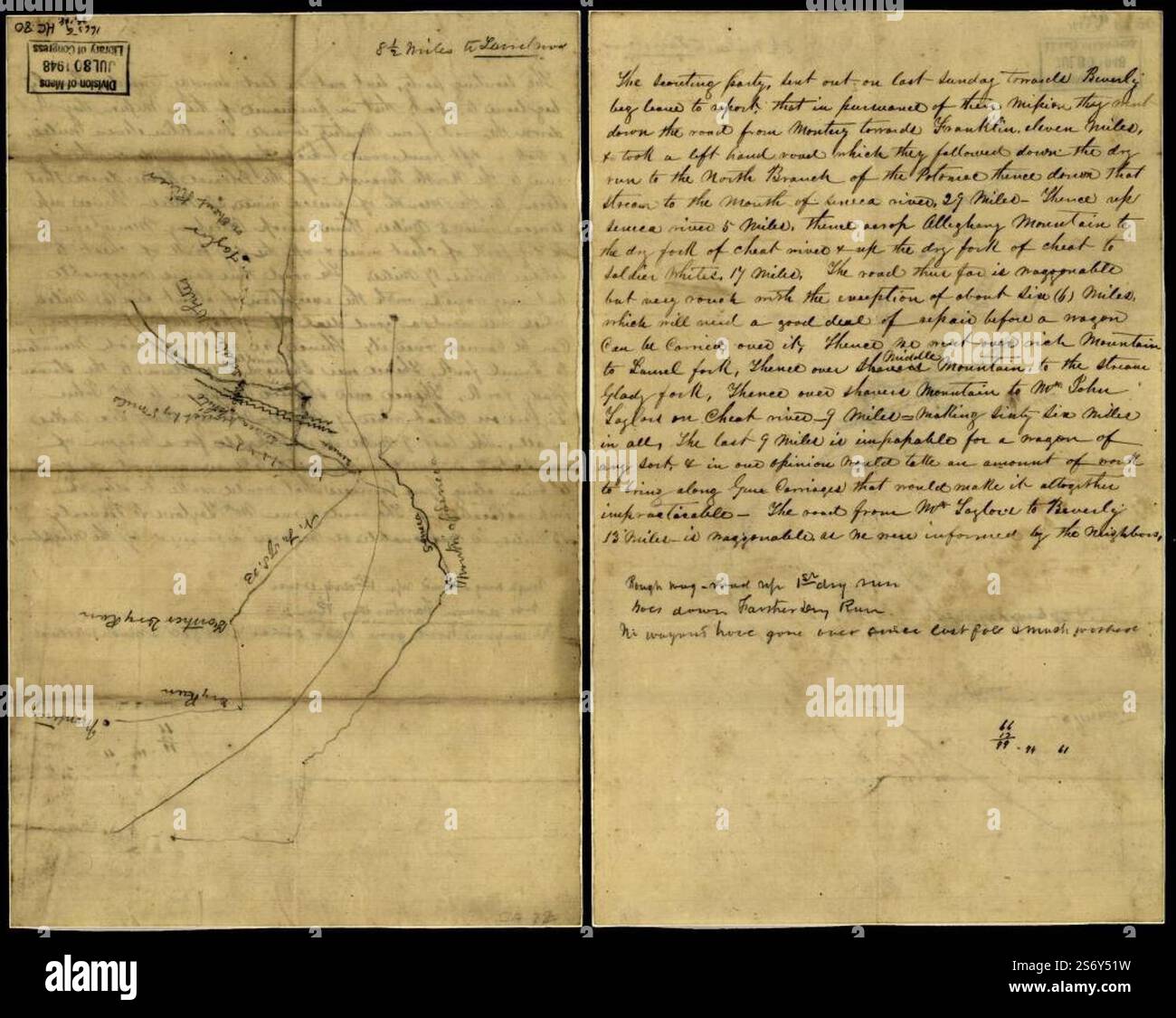 [Pencil sketch of the route of scouting party from Monterey, Highland ...