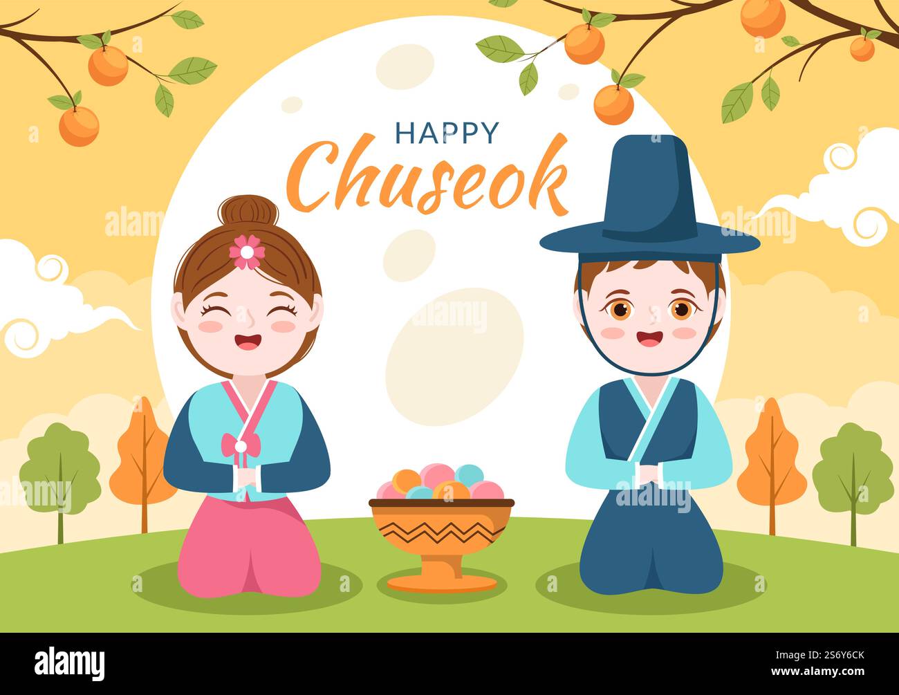 Happy Chuseok Day in Korea for Thanksgiving with People in Traditional ...