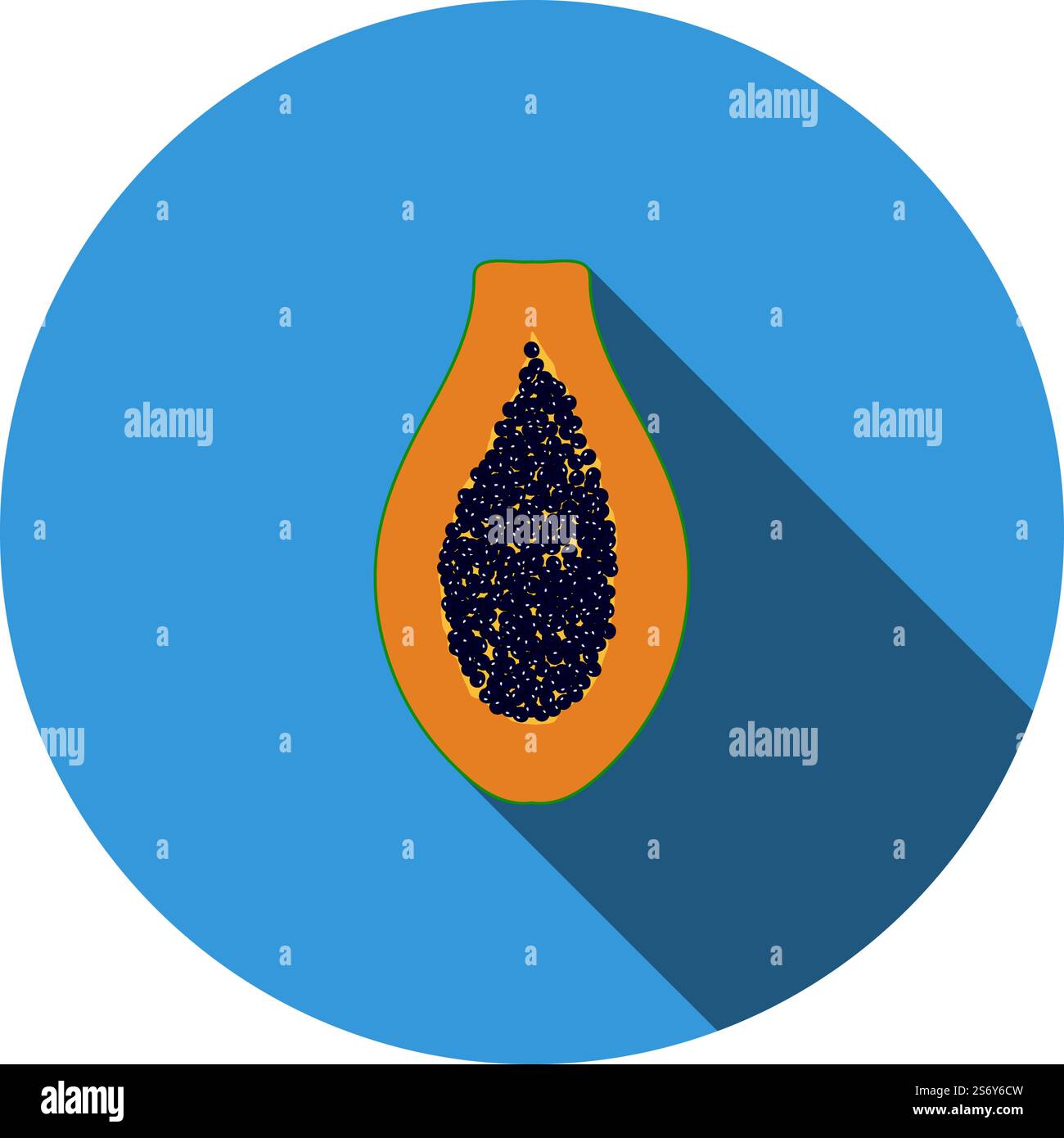 Icon Of Papaya In Ui Colors. Flat Circle Stencil Design With Long ...