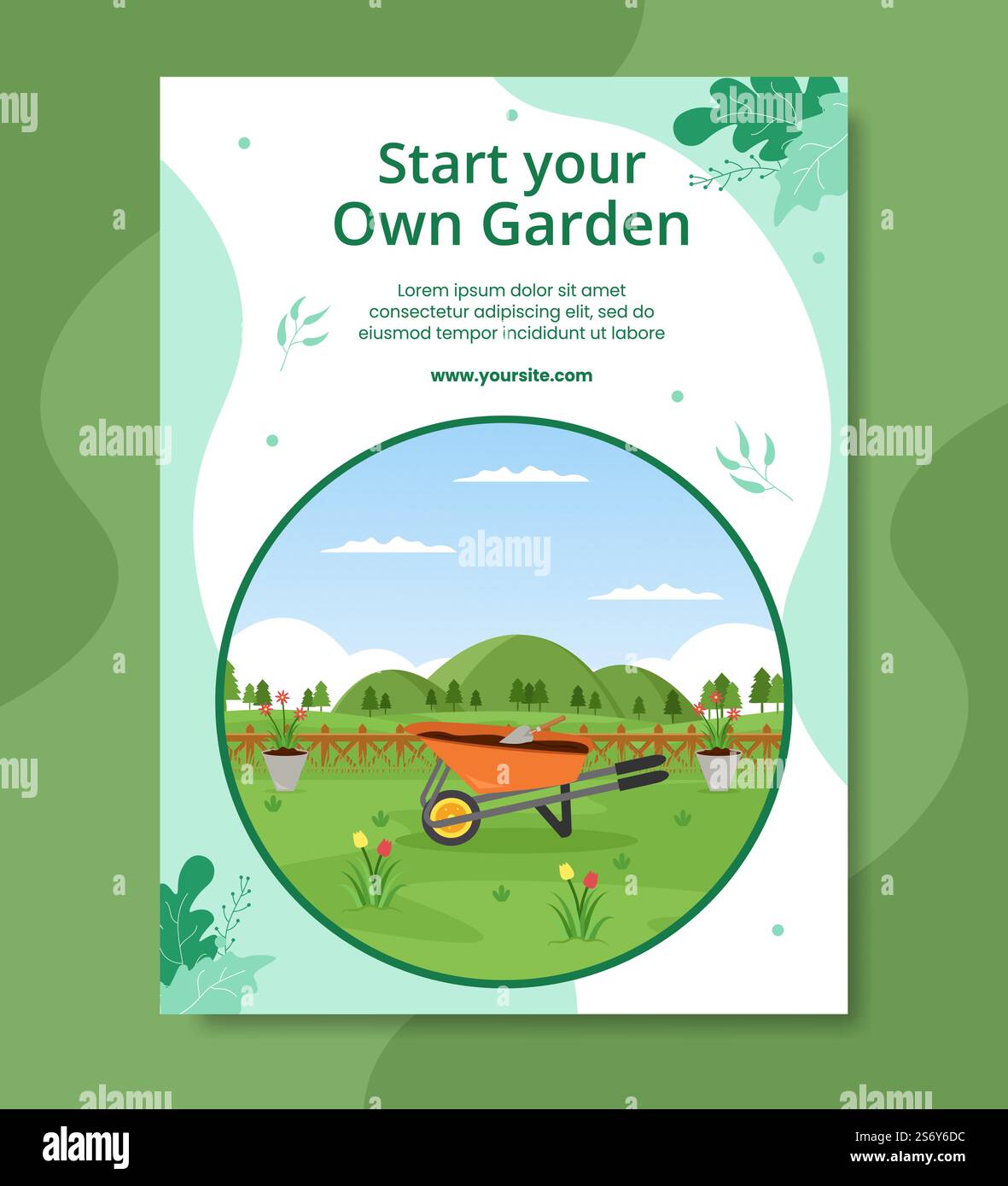Gardening Poster Template Flat Cartoon Background Vector Illustration ...