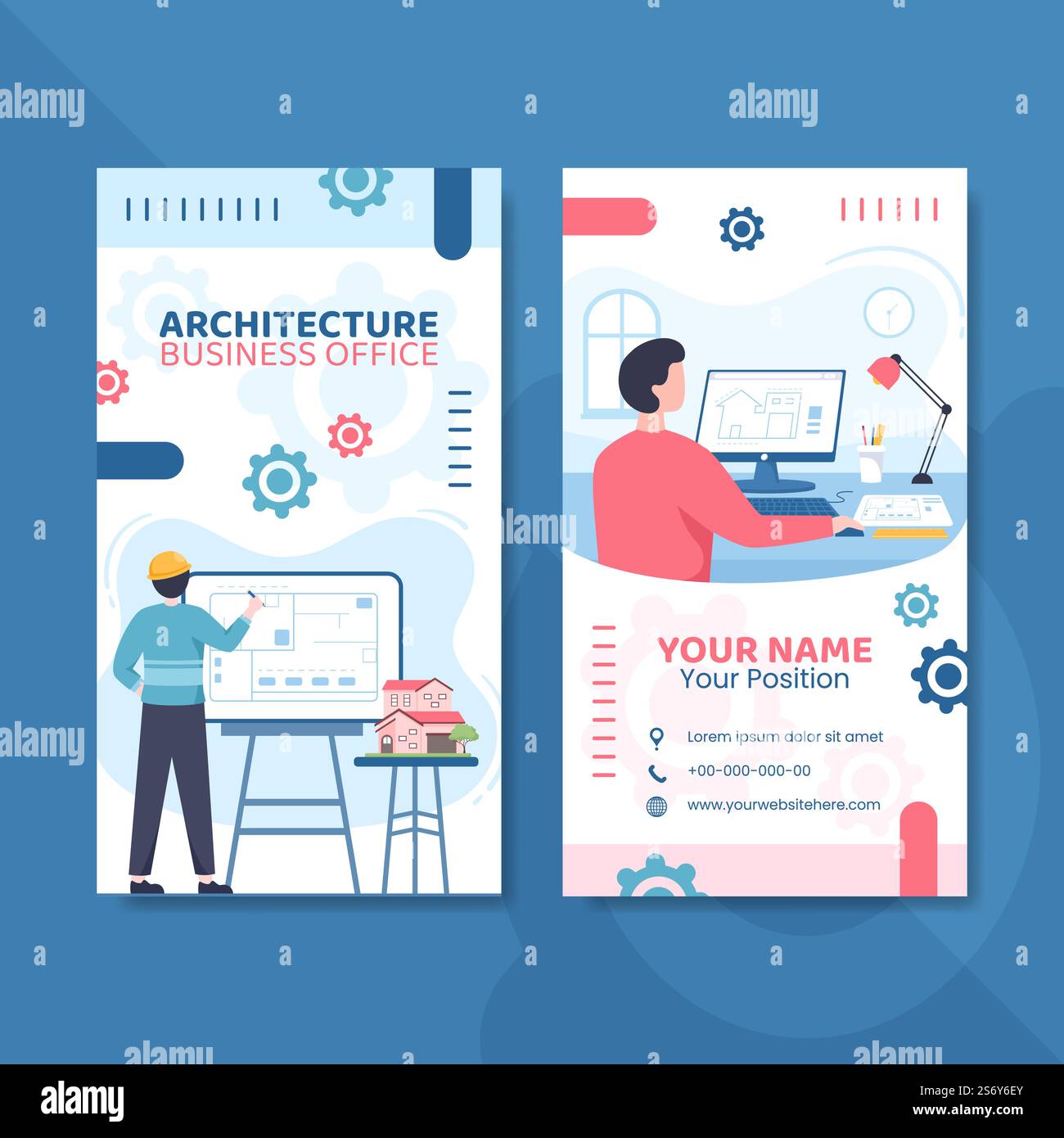 Architect or Engineer Card Vertical Template Flat Cartoon Background ...