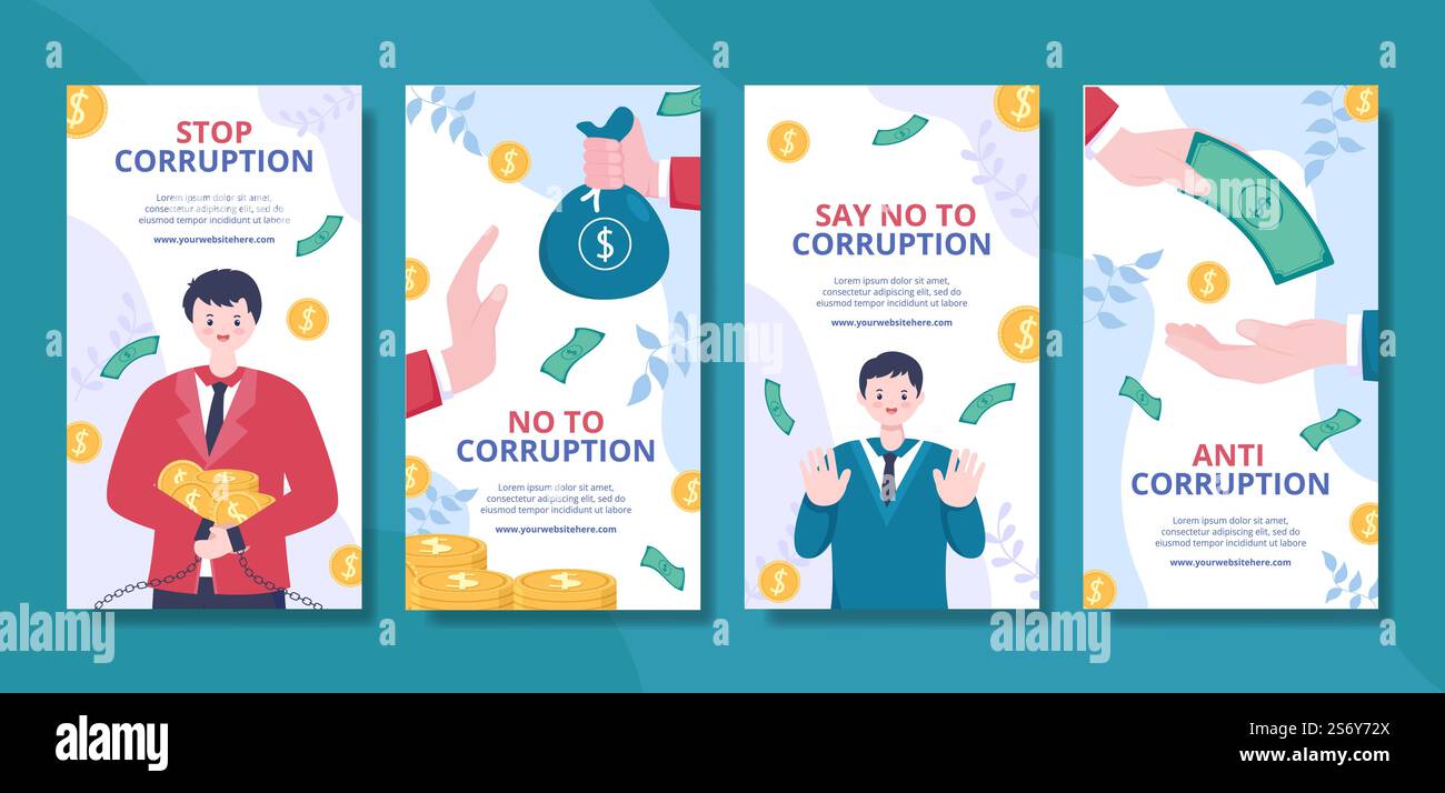 Anti Corruption Social Media Stories Template Flat Cartoon Background Vector Illustration Stock ...