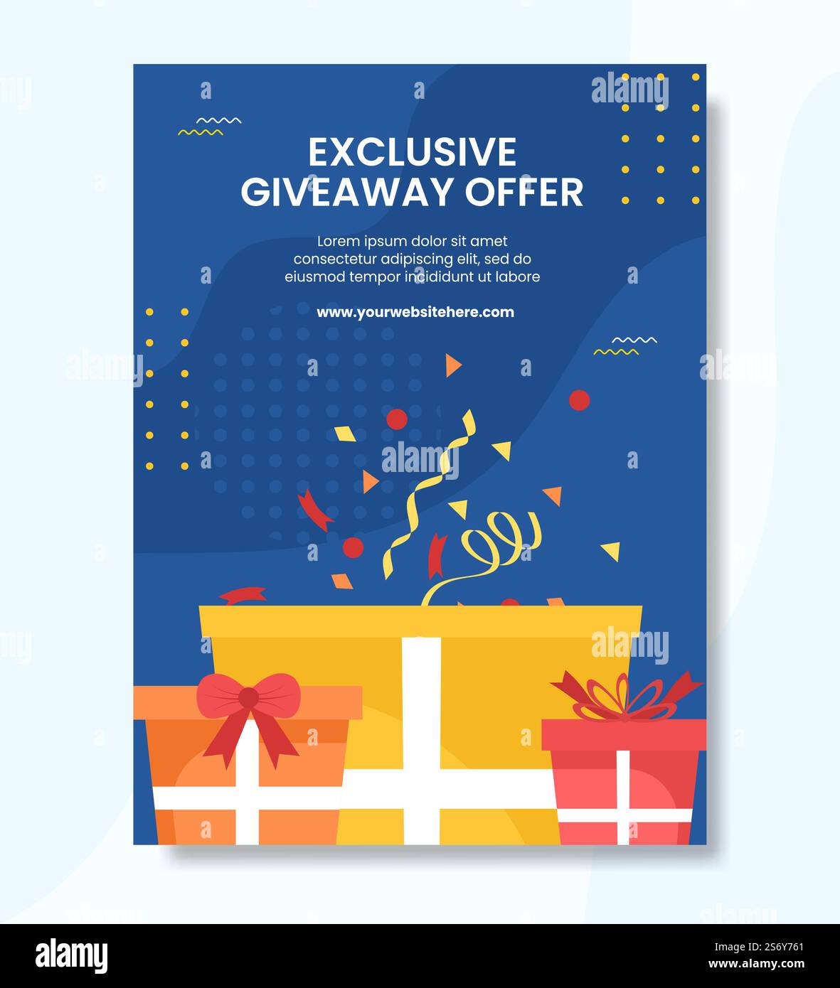 Giveaway Poster Template Flat Cartoon Background Vector Illustration ...