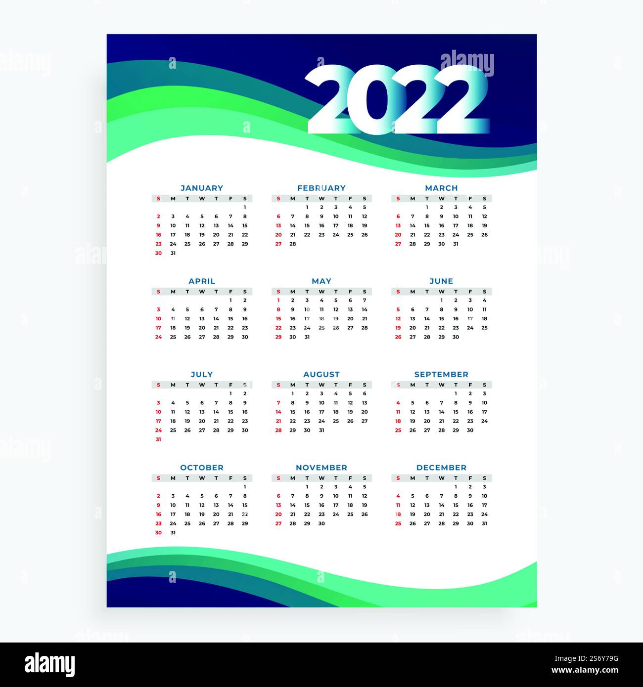 business style 2022 wave calendar design Stock Vector Image & Art - Alamy