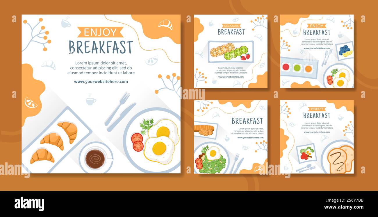 Breakfasts Social Media Post Template Flat Cartoon Background Vector ...