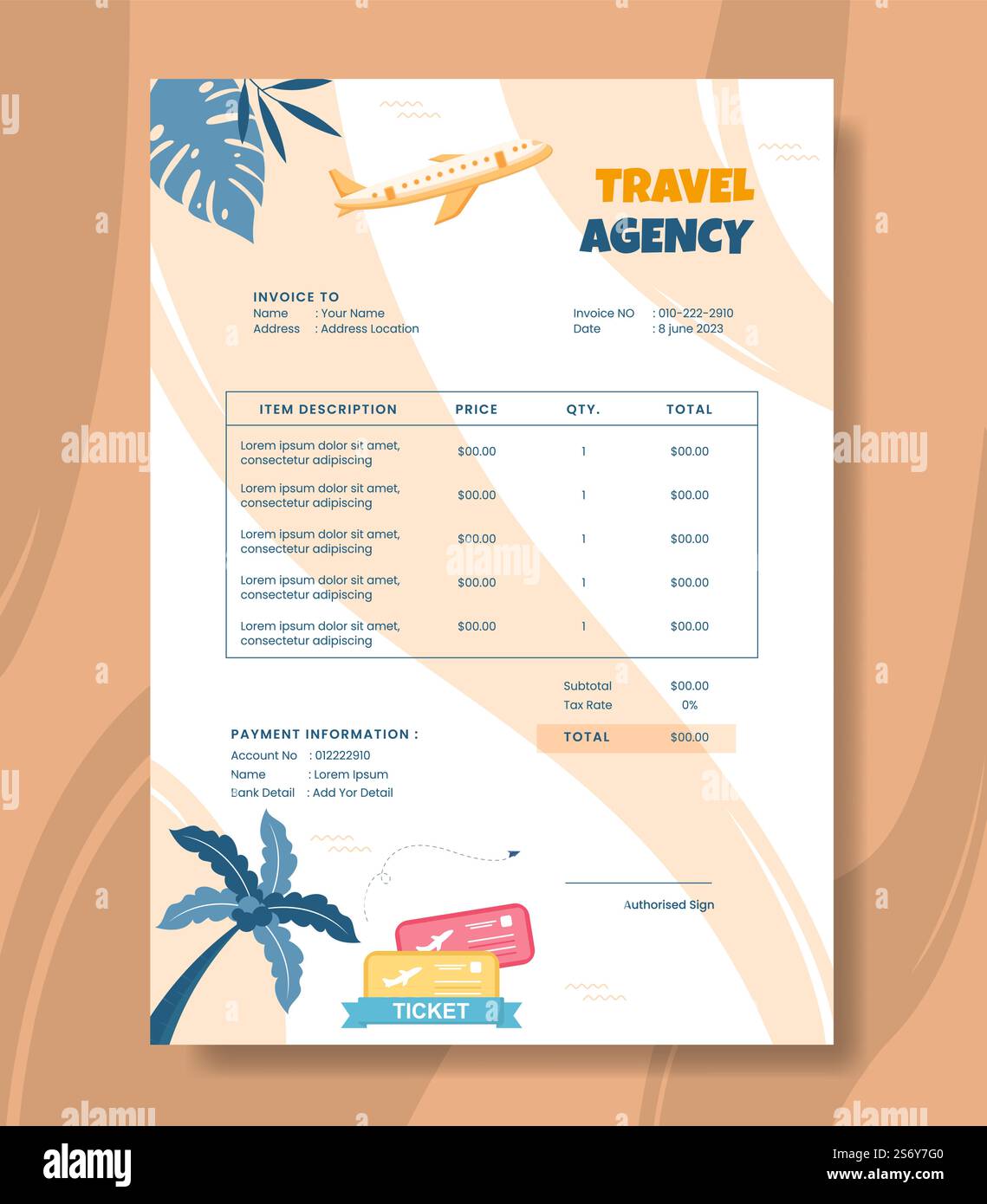 Travel Agency Invoice Template Flat Cartoon Background Vector ...