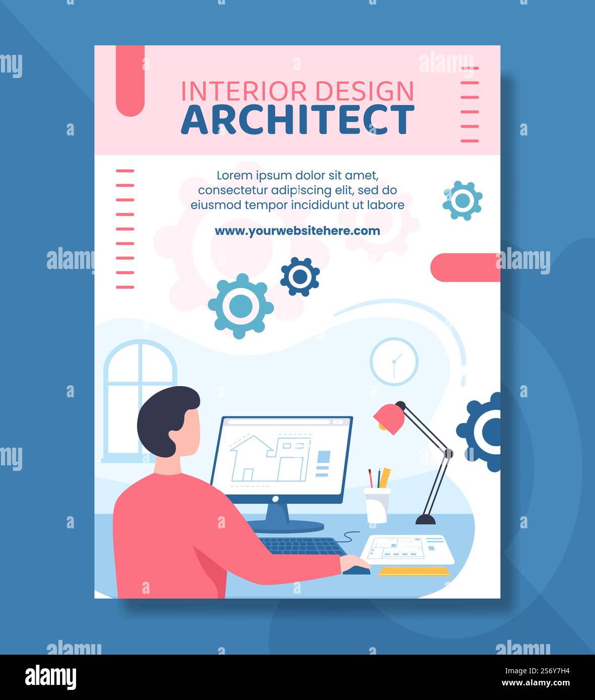 Architect or Engineer Poster Template Flat Cartoon Background Vector ...