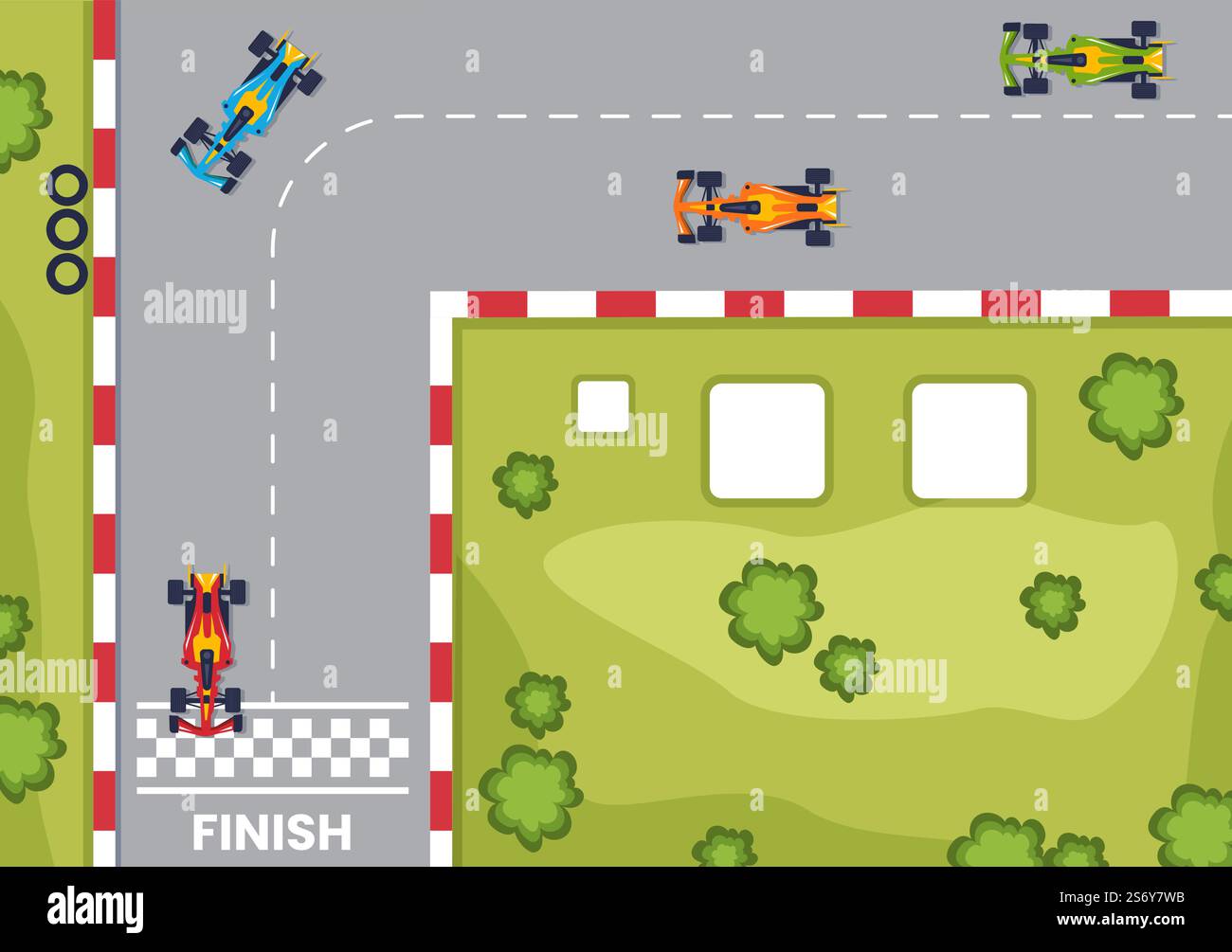 Formula Racing Sport Car Reach on Race Circuit the Finish Line Cartoon ...
