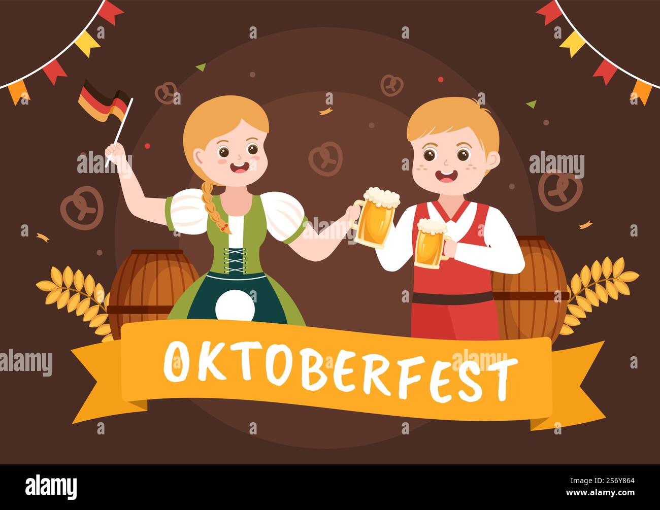 Oktoberfest Festival Cartoon Illustration with Bavarian Costume Holding ...