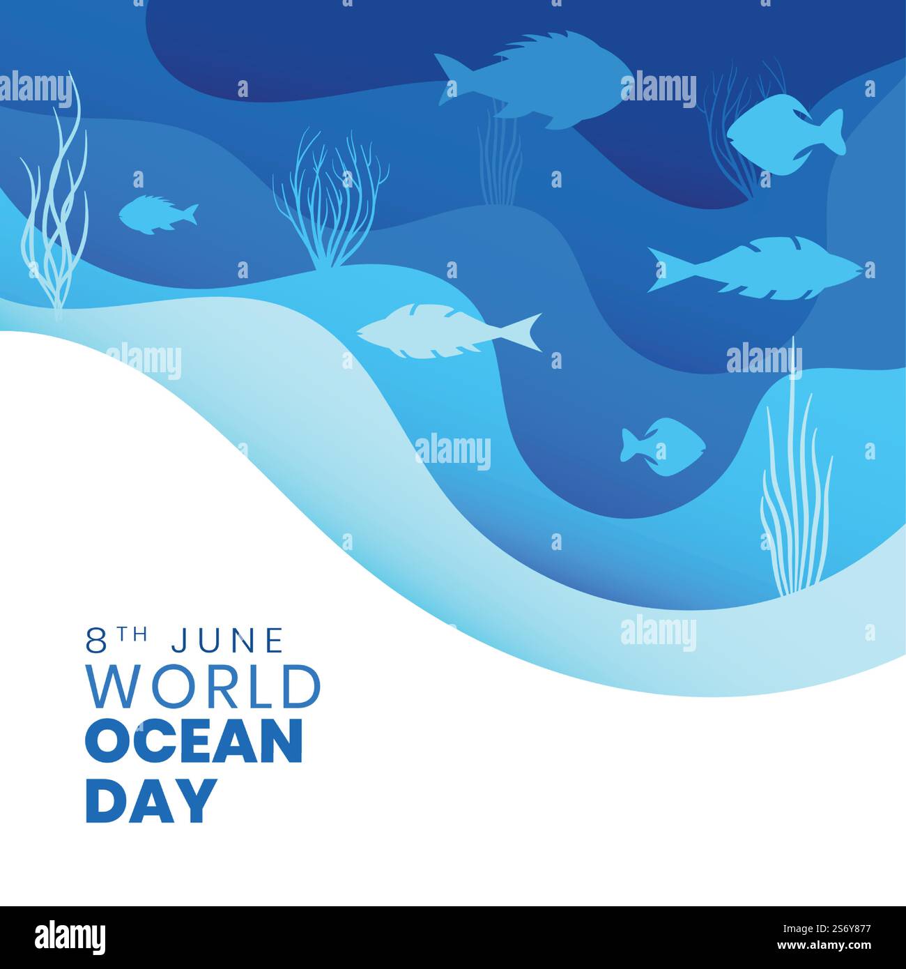 paper style world ocean day background with fishes and corel Stock ...