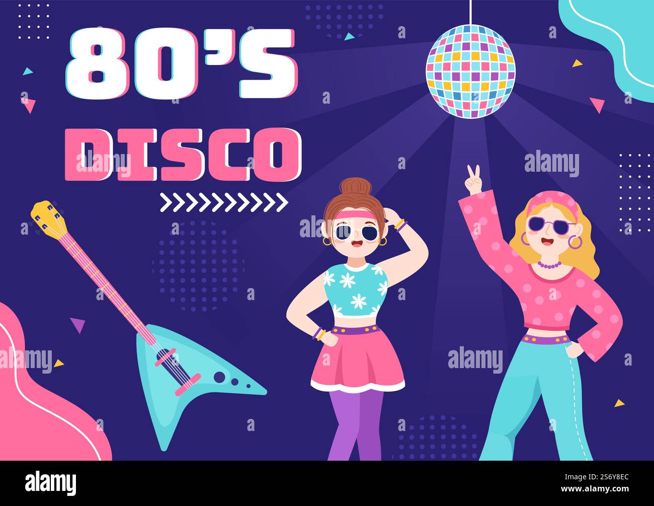 80s Party Cartoon Background Illustration with Retro Music, 1980 Radio ...
