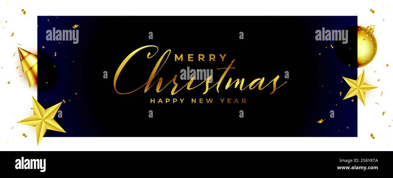 christmas event banner with golden decorative elements design Stock ...