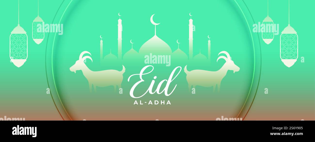 islamic bakrid eid al adha mubarak with lantern and goat banner Stock ...