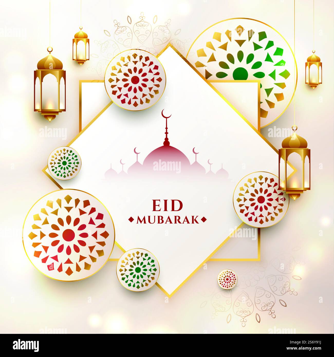 realistic eid mubarak wishes greeting with islamic decorations Stock ...