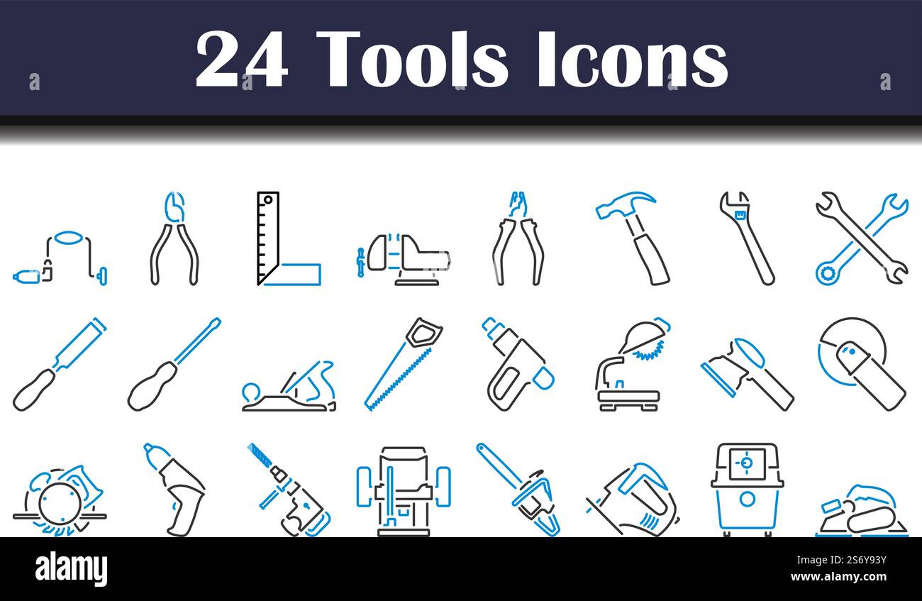 Tools Icon Set. Editable Bold Outline With Color Fill Design. Vector ...