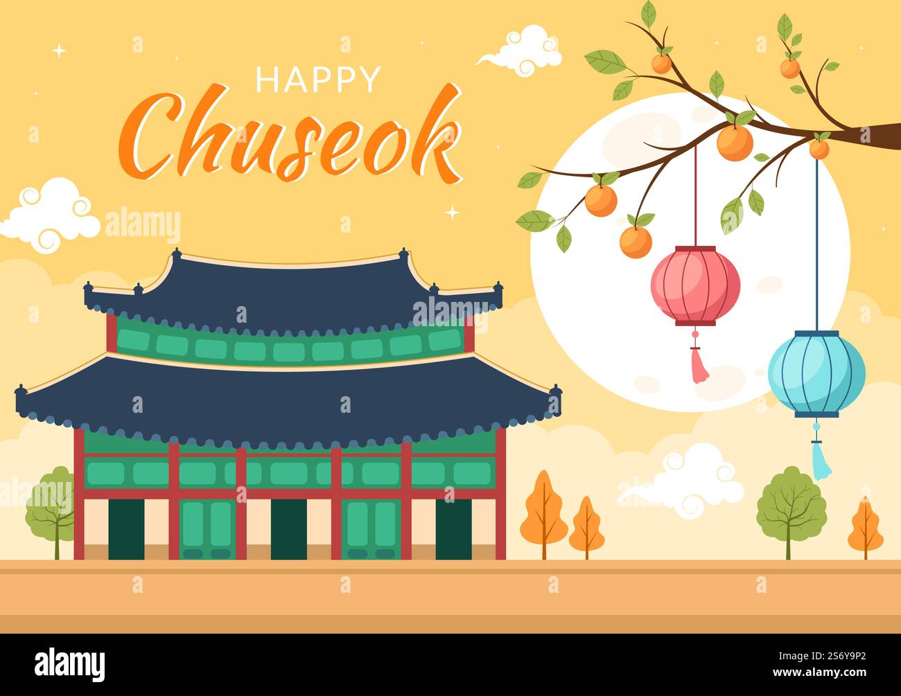 Happy Chuseok Day in Korea for Thanksgiving with Calligraphy Text, Full ...