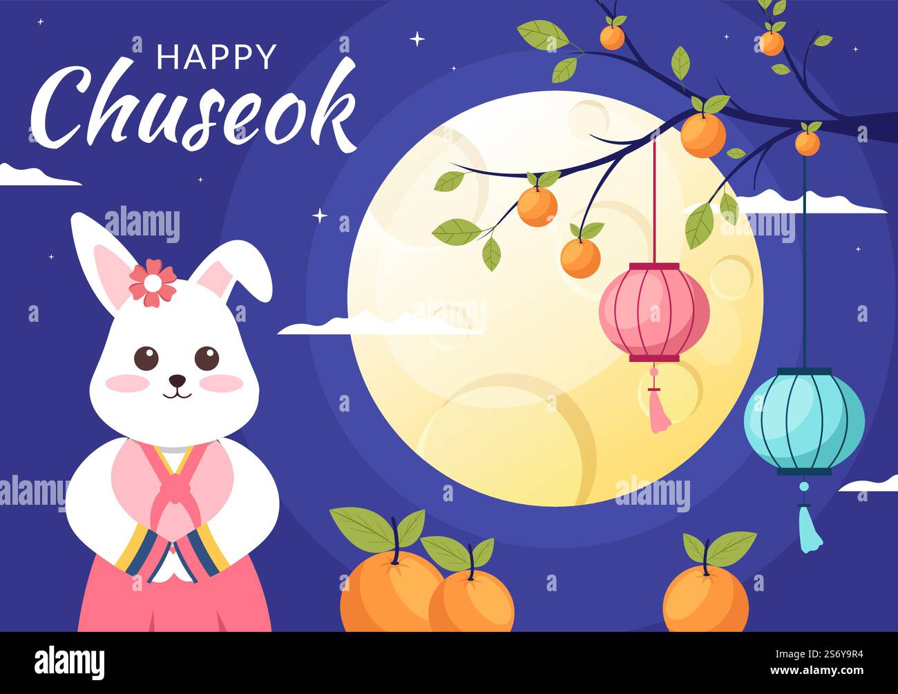 Happy Chuseok Day in Korea for Thanksgiving with Cute Rabbit Character ...