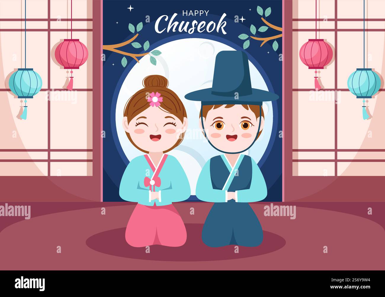 Happy Chuseok Day in Korea for Thanksgiving with People in Traditional ...