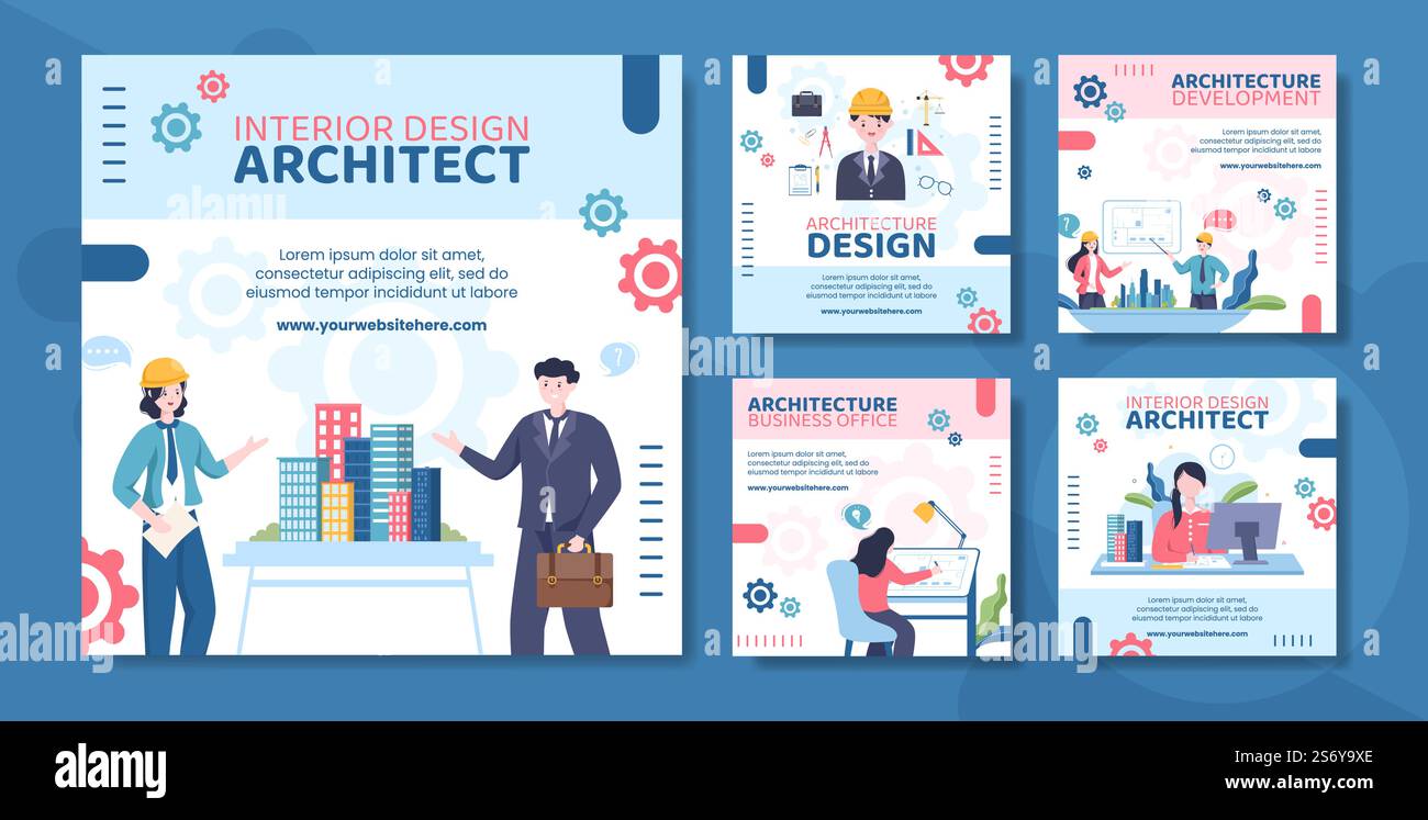 Architect or Engineer Social Media Post Template Flat Cartoon ...