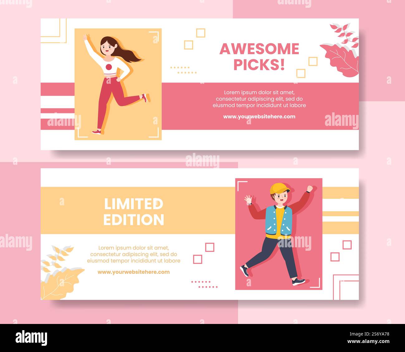 Stylish Fashion Horizontal Banner Template Flat Cartoon Background ...