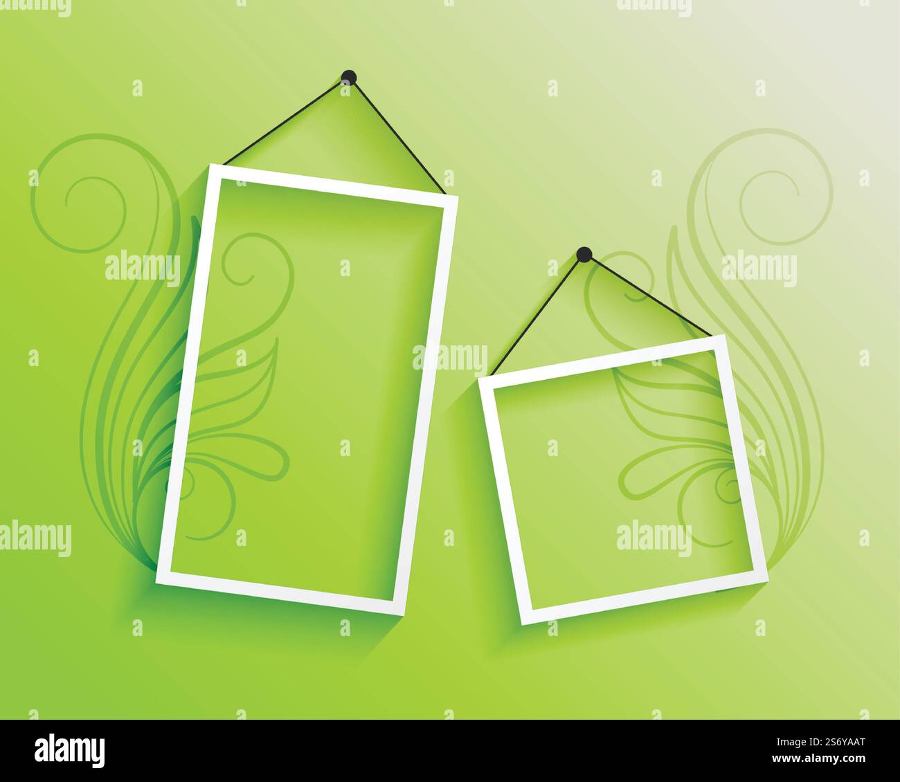 hanging frames with floral design on green background Stock Vector ...