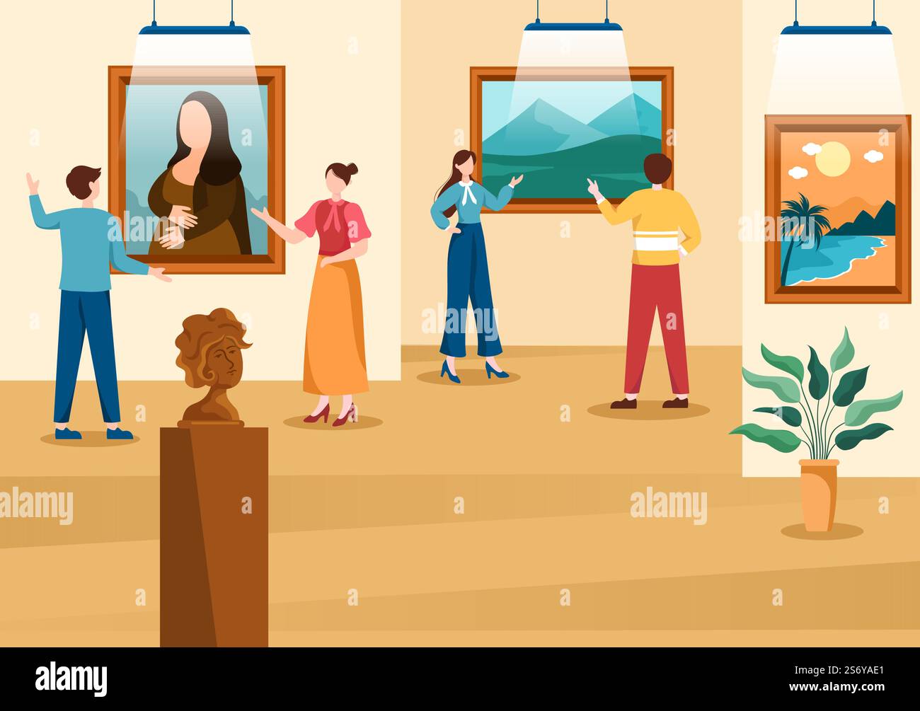 Art Gallery Museum Cartoon Illustration with Exhibition, Culture ...