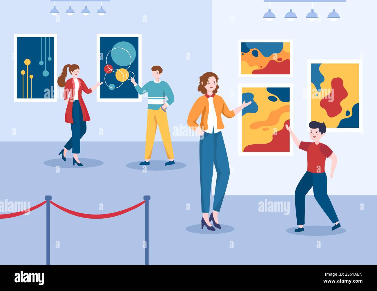 Art Gallery Museum Cartoon Illustration with Exhibition, Culture ...