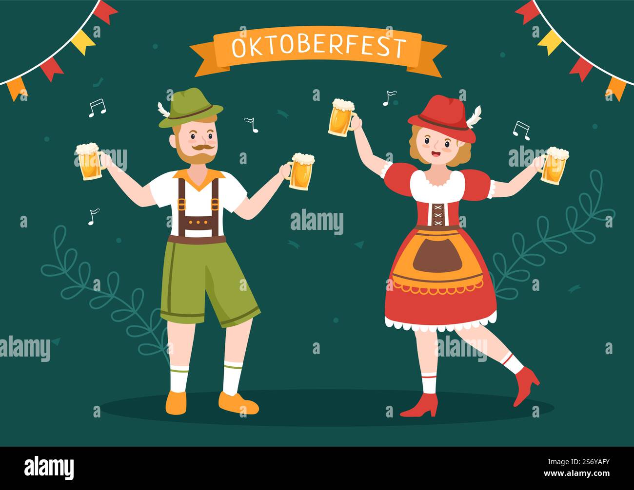 Oktoberfest Festival Cartoon Illustration with Bavarian Costume Holding ...