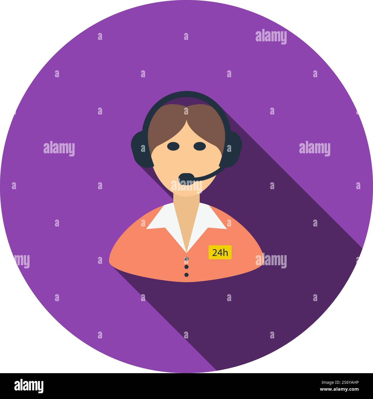 24 Hour Operator Icon. Flat Circle Stencil Design With Long Shadow ...