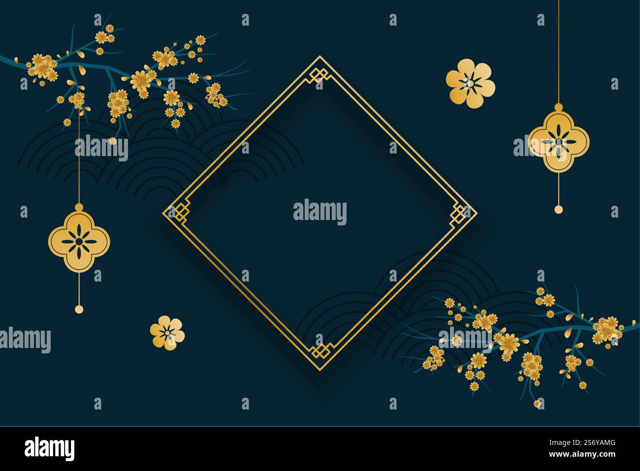 traditional chinese background with sakura tree and frame Stock Vector ...