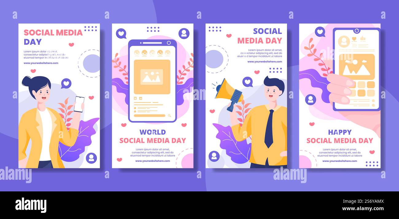 Social Media Day Stories Template Flat Cartoon Background Vector ...