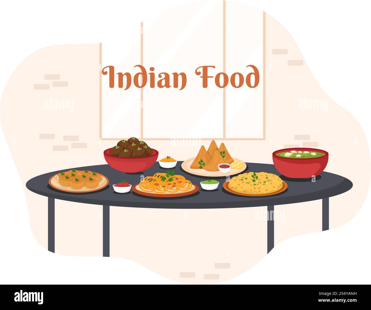 Indian Food Cartoon Illustration with Various Collection of Delicious ...