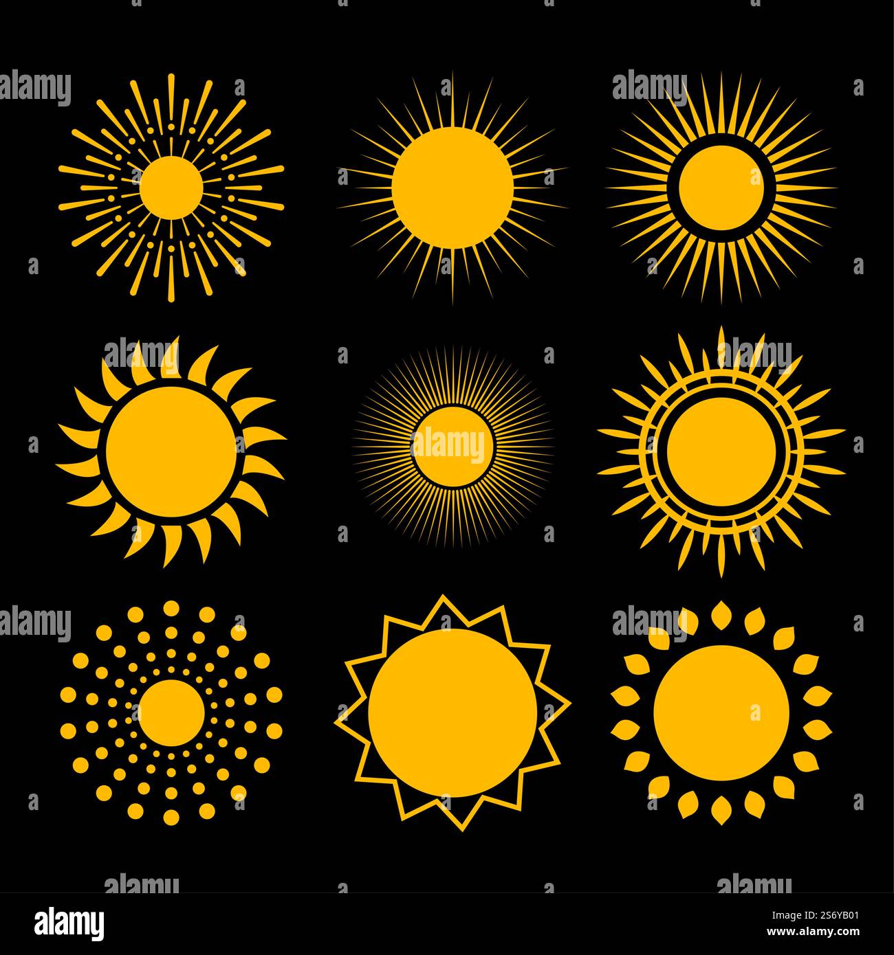 set of sunny full sun with different rays style Stock Vector Image ...