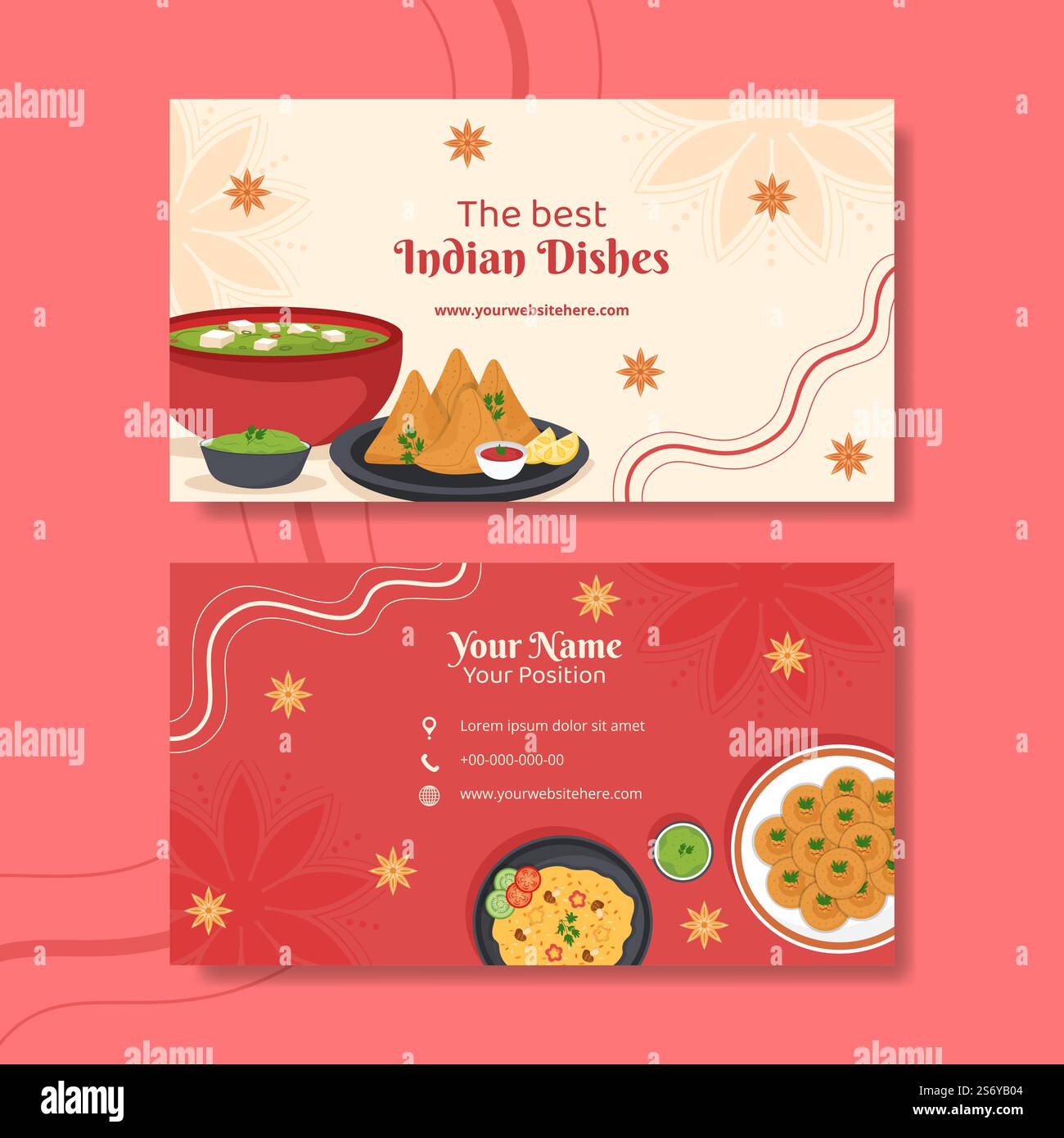 Indian Food Restaurant Card Horizontal Template Flat Cartoon Background ...
