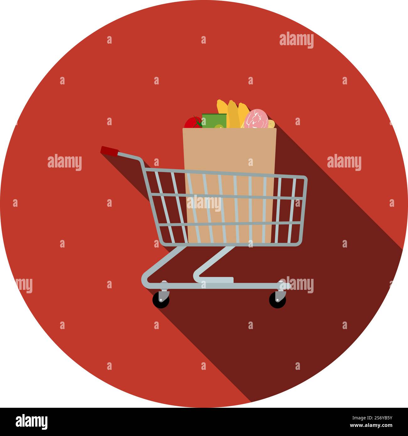 Shopping Cart With Bag Of Food Icon. Flat Circle Stencil Design With ...