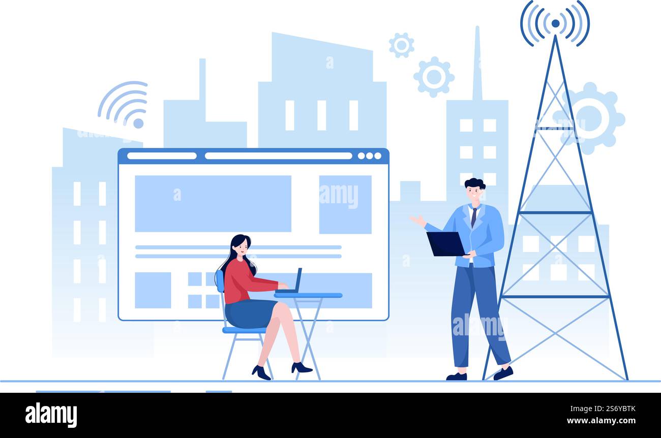 ISP or Internet Service Provider Cartoon Illustration with Keywords and ...