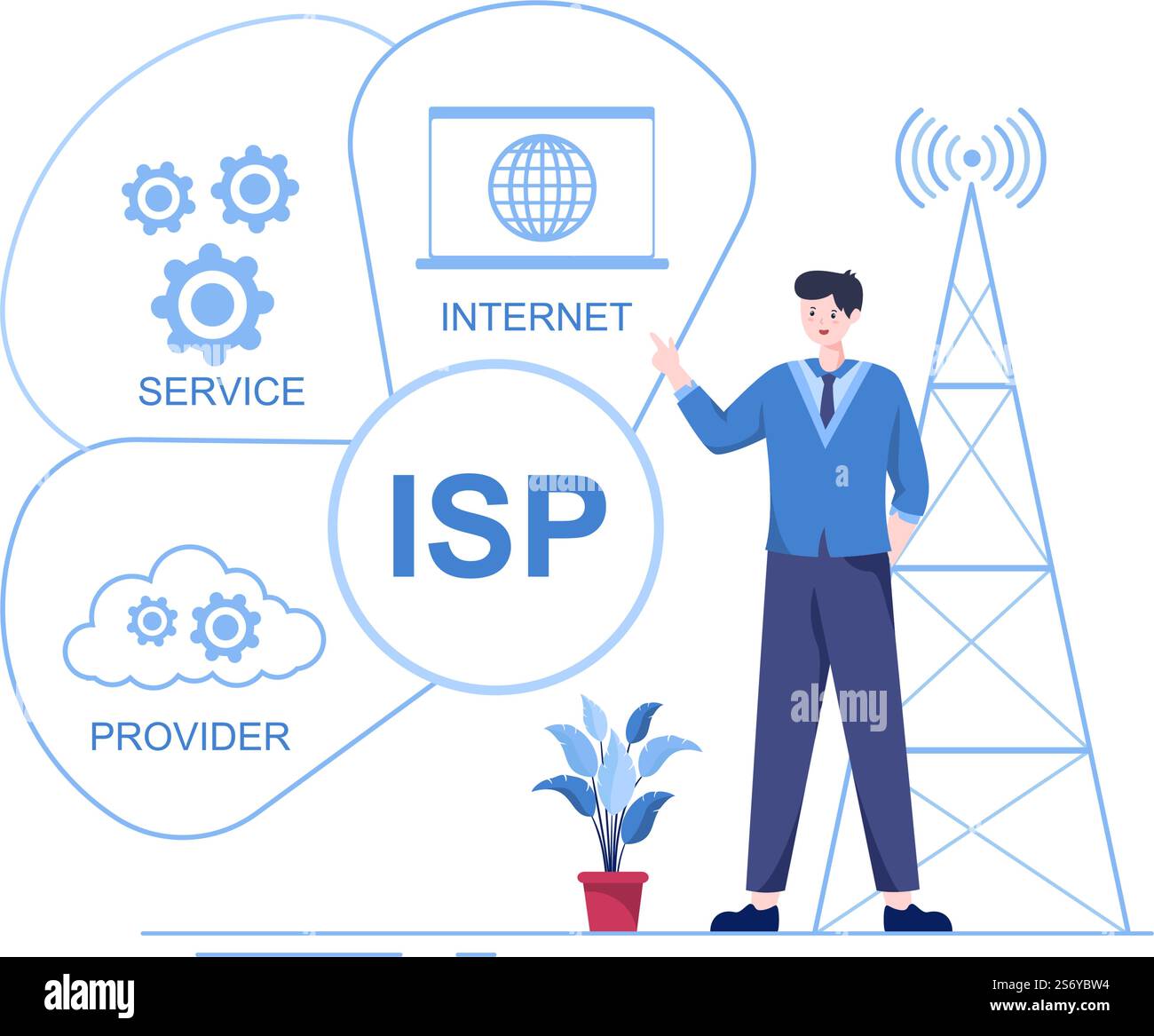 ISP or Internet Service Provider Cartoon Illustration with Keywords and ...