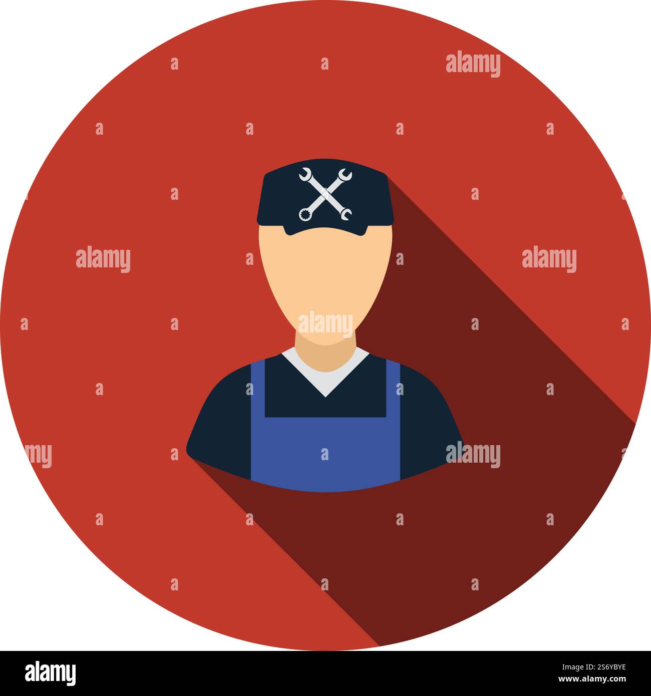 Car Mechanic Icon. Flat Circle Stencil Design With Long Shadow. Vector ...