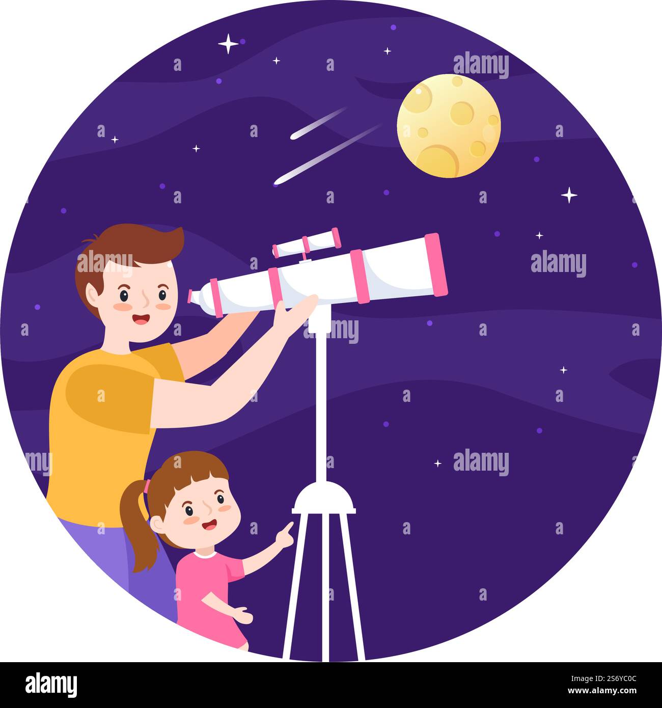 Astronomy Cartoon Illustration with People Watching Night Starry Sky ...