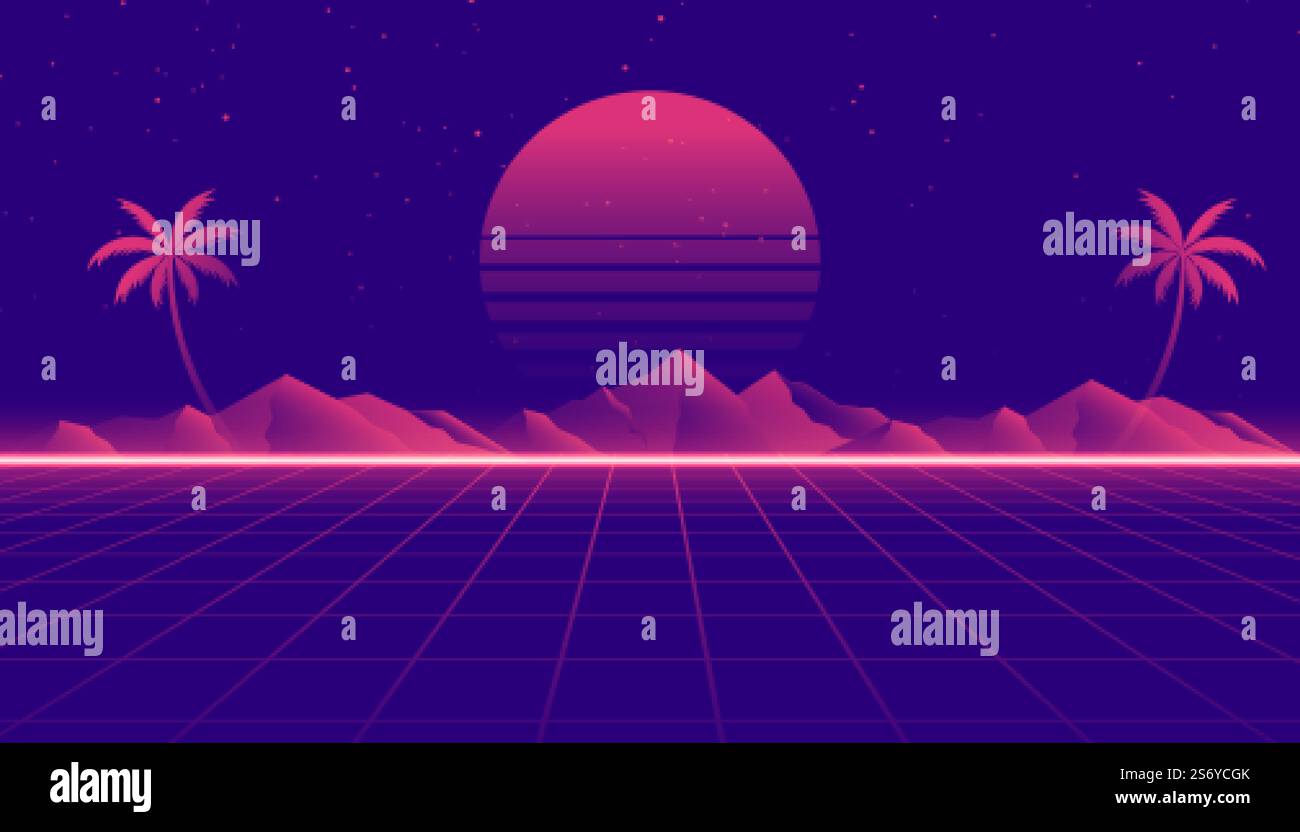 retro 80s landscape scene in game style Stock Vector Image & Art - Alamy