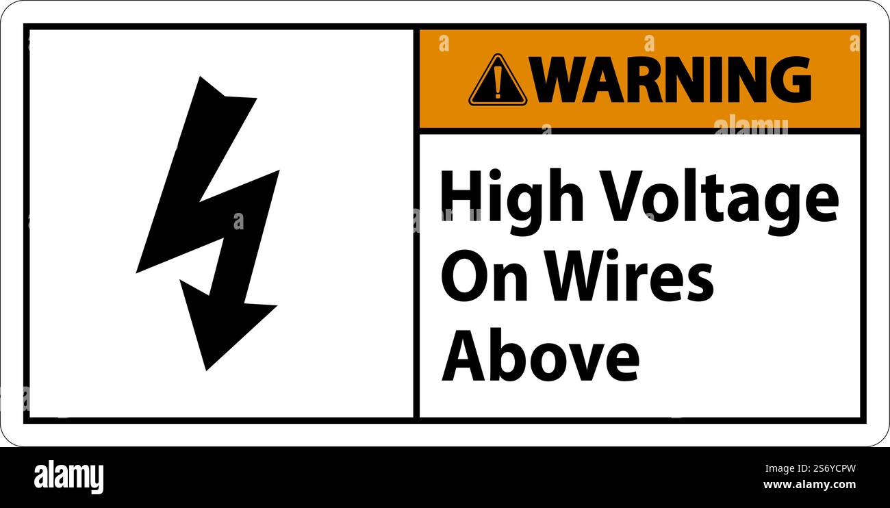 Warning High Voltage On Wires Above Sign On White Background Stock ...