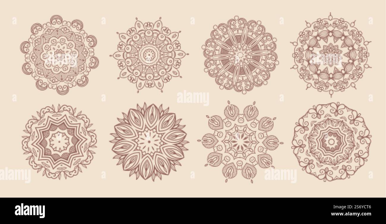 circular vintage mandala classic set of eight Stock Vector Image & Art ...