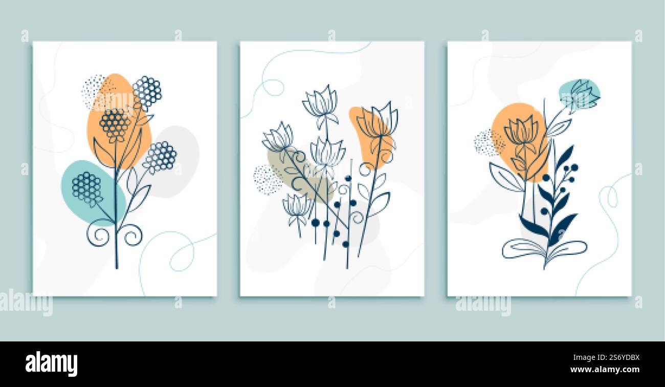 line art flower and leaves poster design Stock Vector Image & Art - Alamy