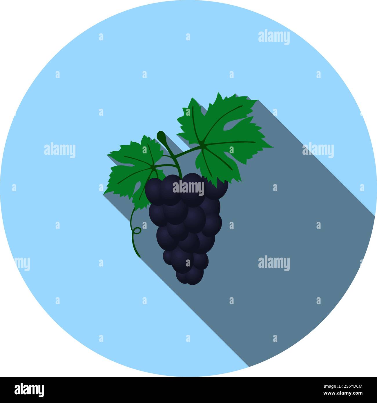 Icon Of Grape In Ui Colors. Flat Circle Stencil Design With Long Shadow ...