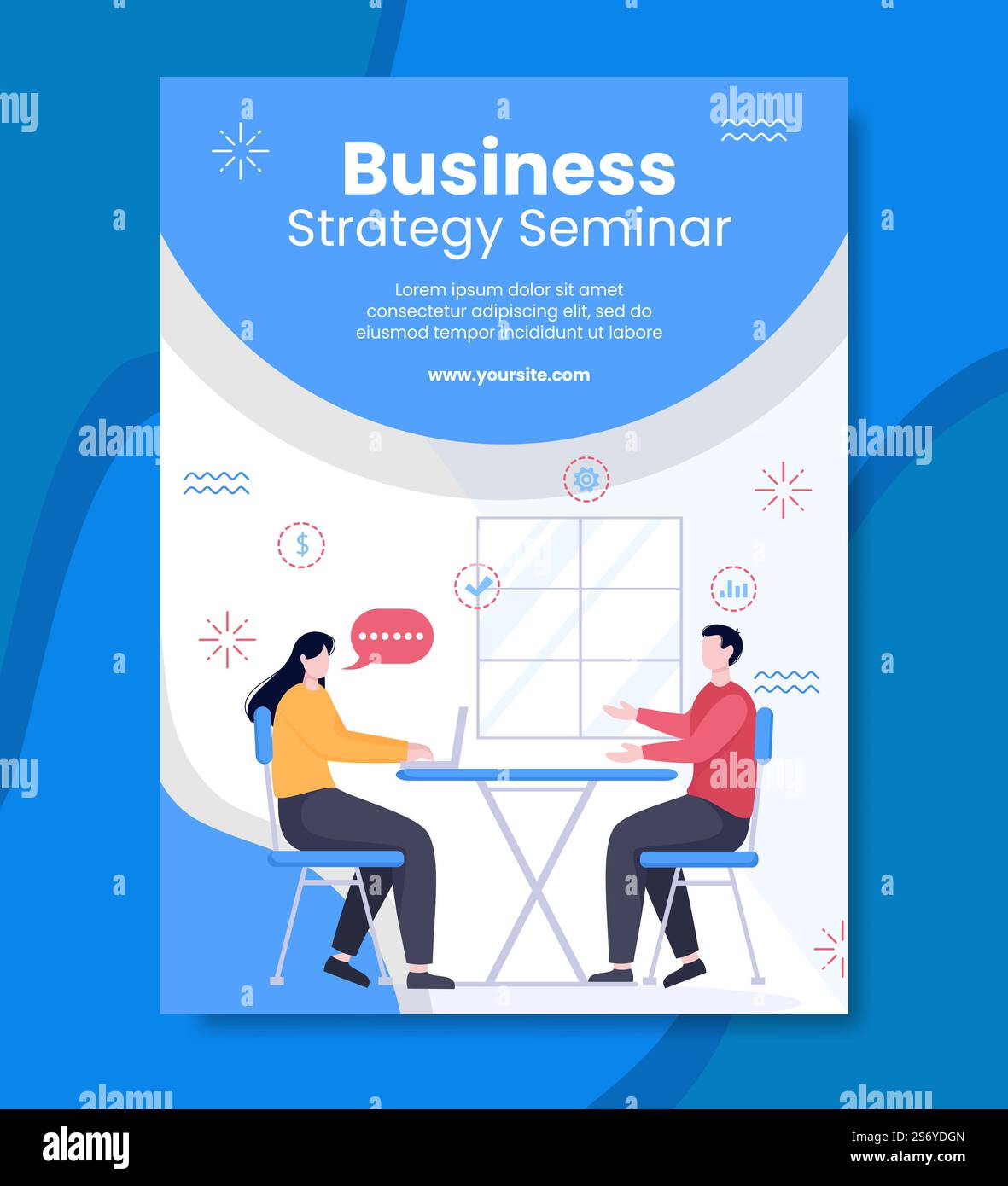 Business Seminar Poster Template Flat Cartoon Background Vector ...