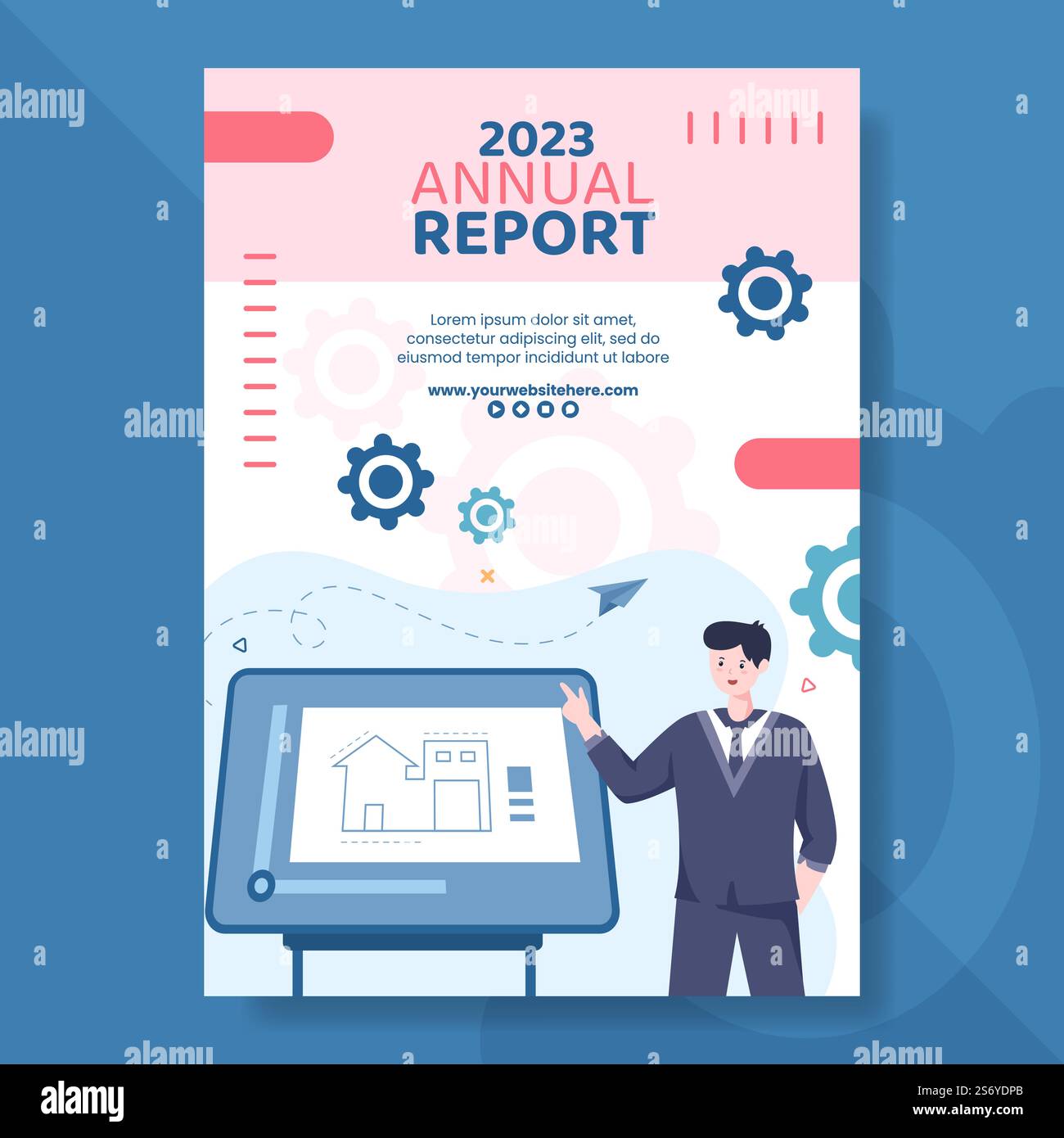 Architect or Engineer Annual Report Template Flat Cartoon Background ...