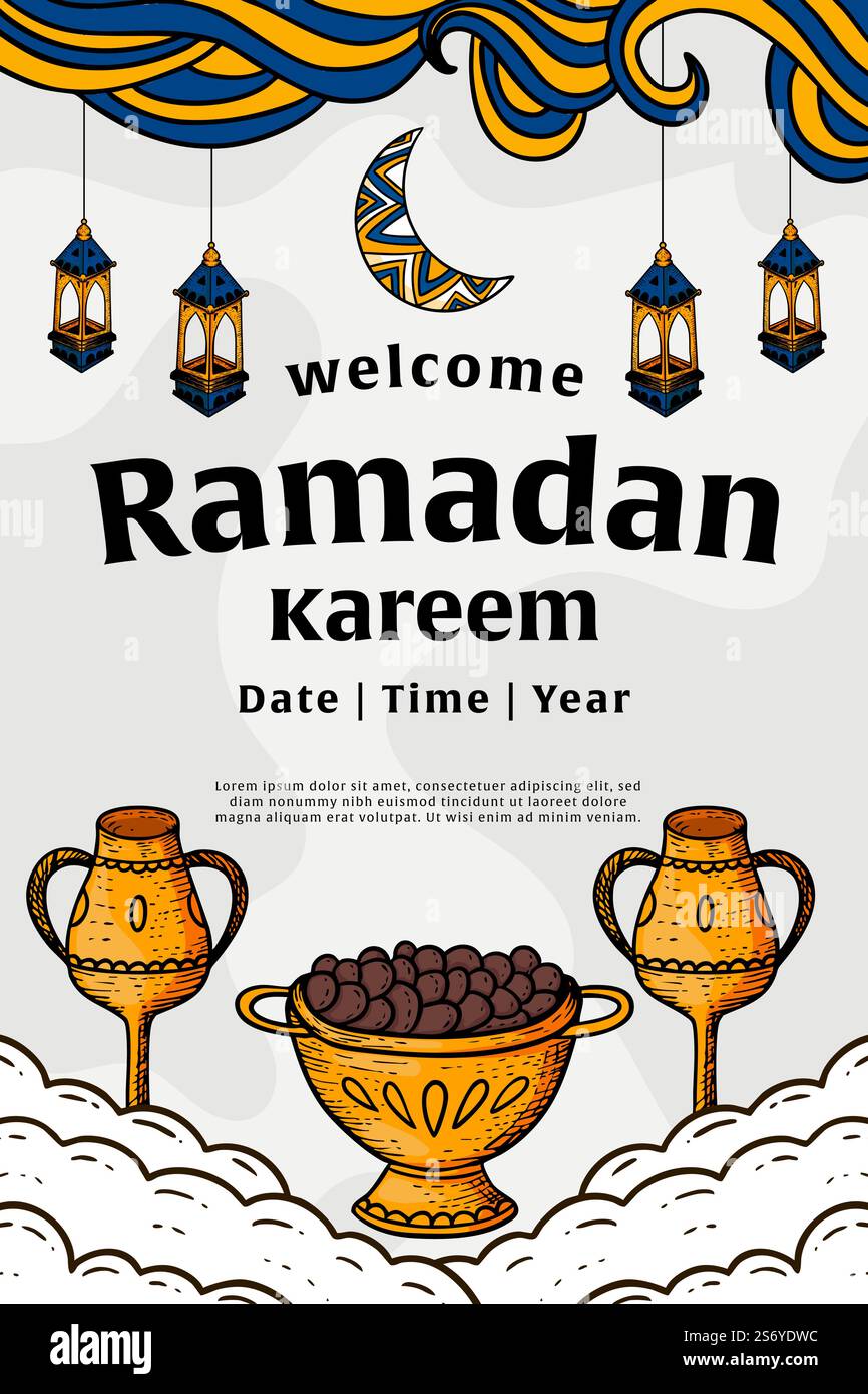 ramadan kareem vertical banner in hand drawn style design Stock Vector ...